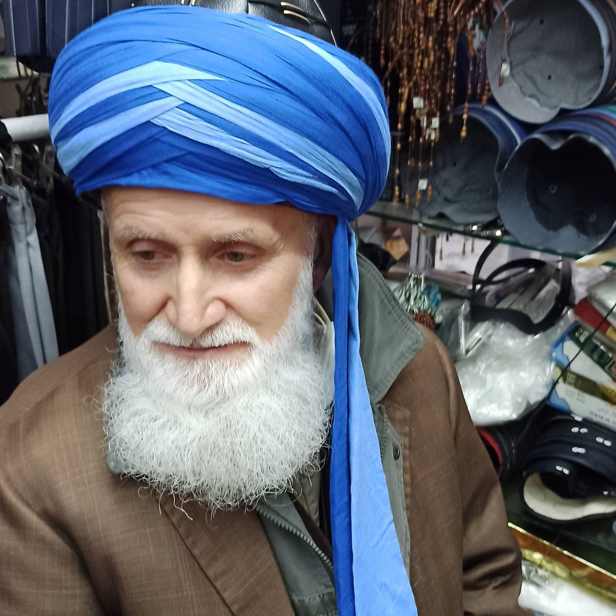 Blue Islamic Hat, Handmade Islamic Art Imamah, Unique Gift for Him, Ge