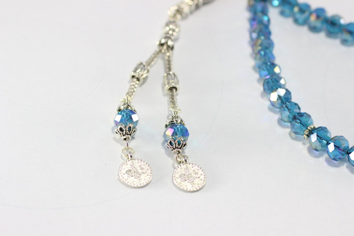 Crystal Tasbeeh - Handmade Islamic Tasbeeh with Ocean Blue Crystal Pra
